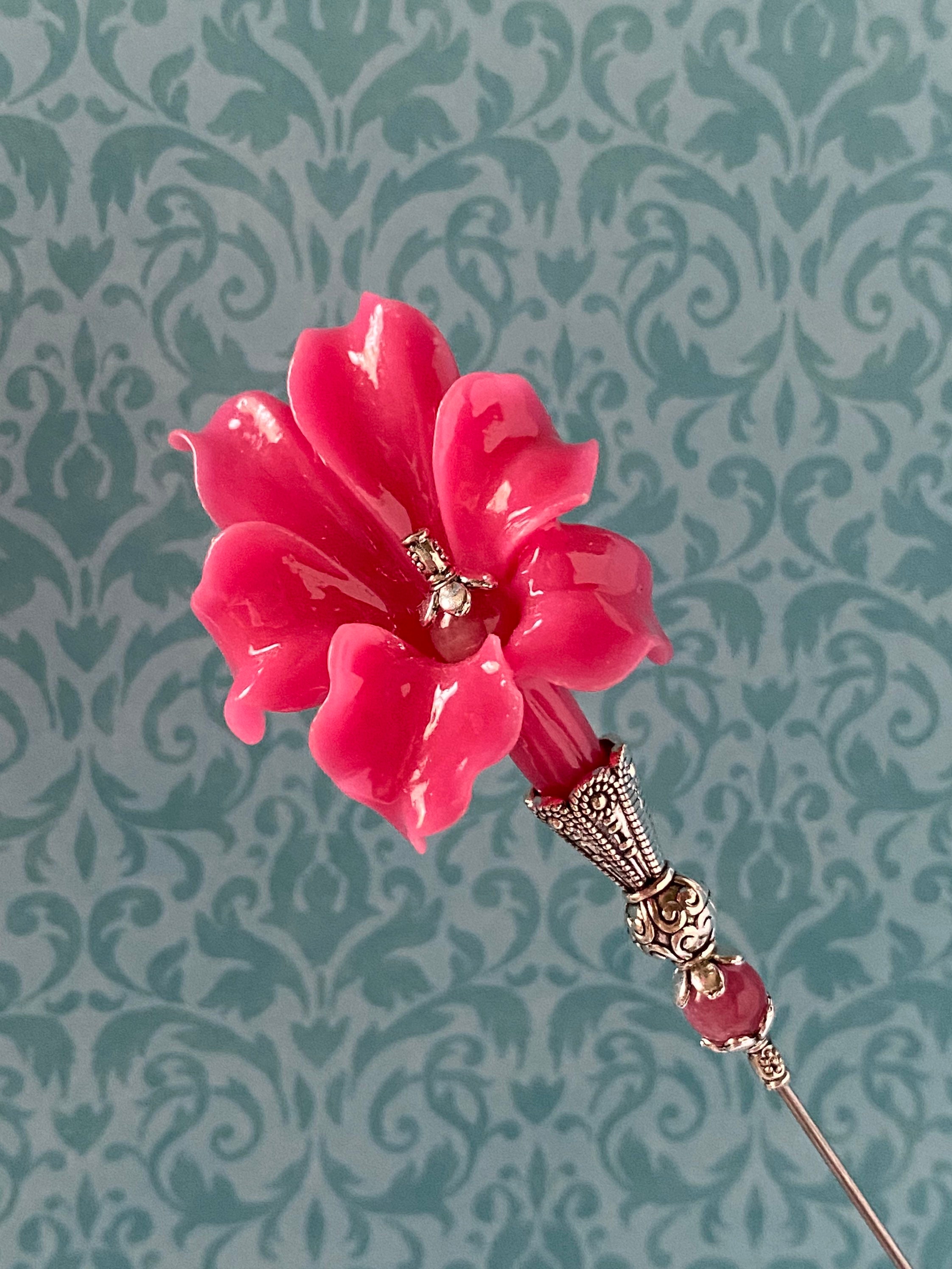 Victorian Stick Pin Hot Pink Flower 8.5 or Shorter - Etsy