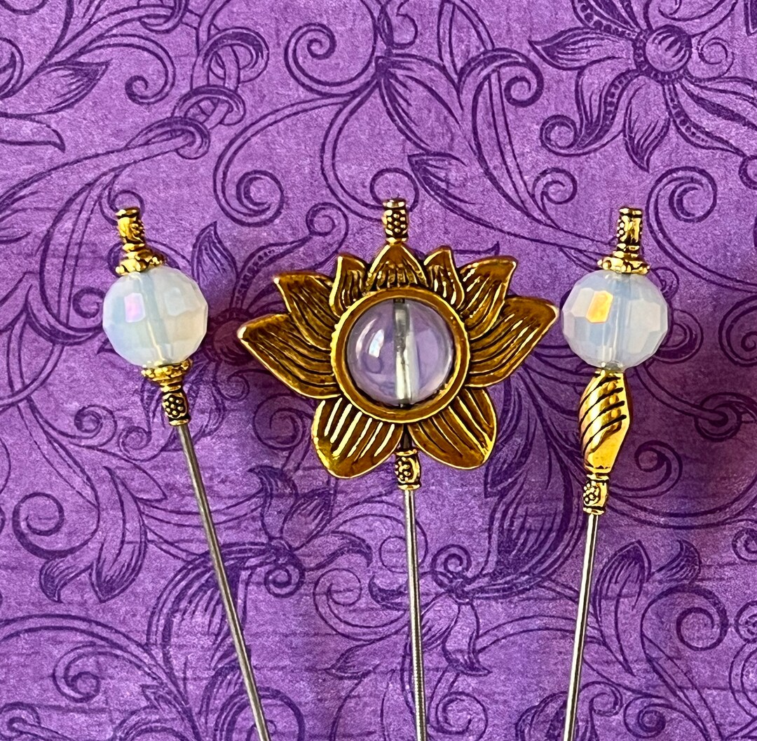 HATPINS }{ 3 Sparkling Hat Pins }{ 5” Sturdy Steel Sticks to Use and ...