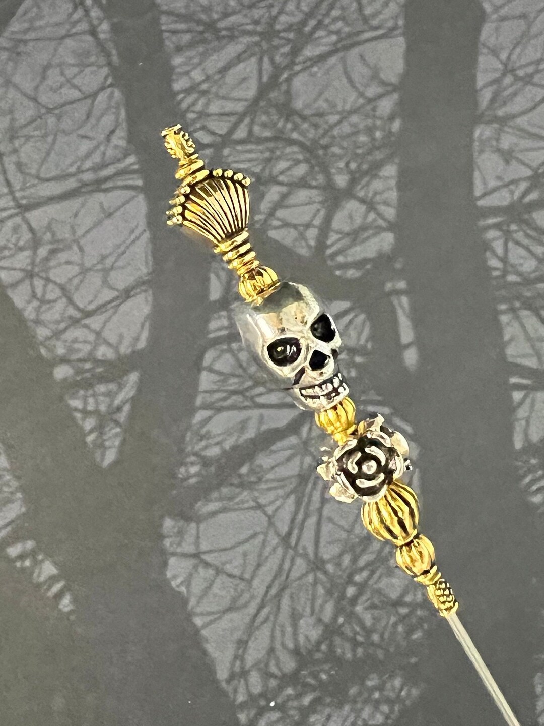 SKULL HAT PIN ~ Exquisite Gold and Silver Hatpin With Roses ~ Extra ...