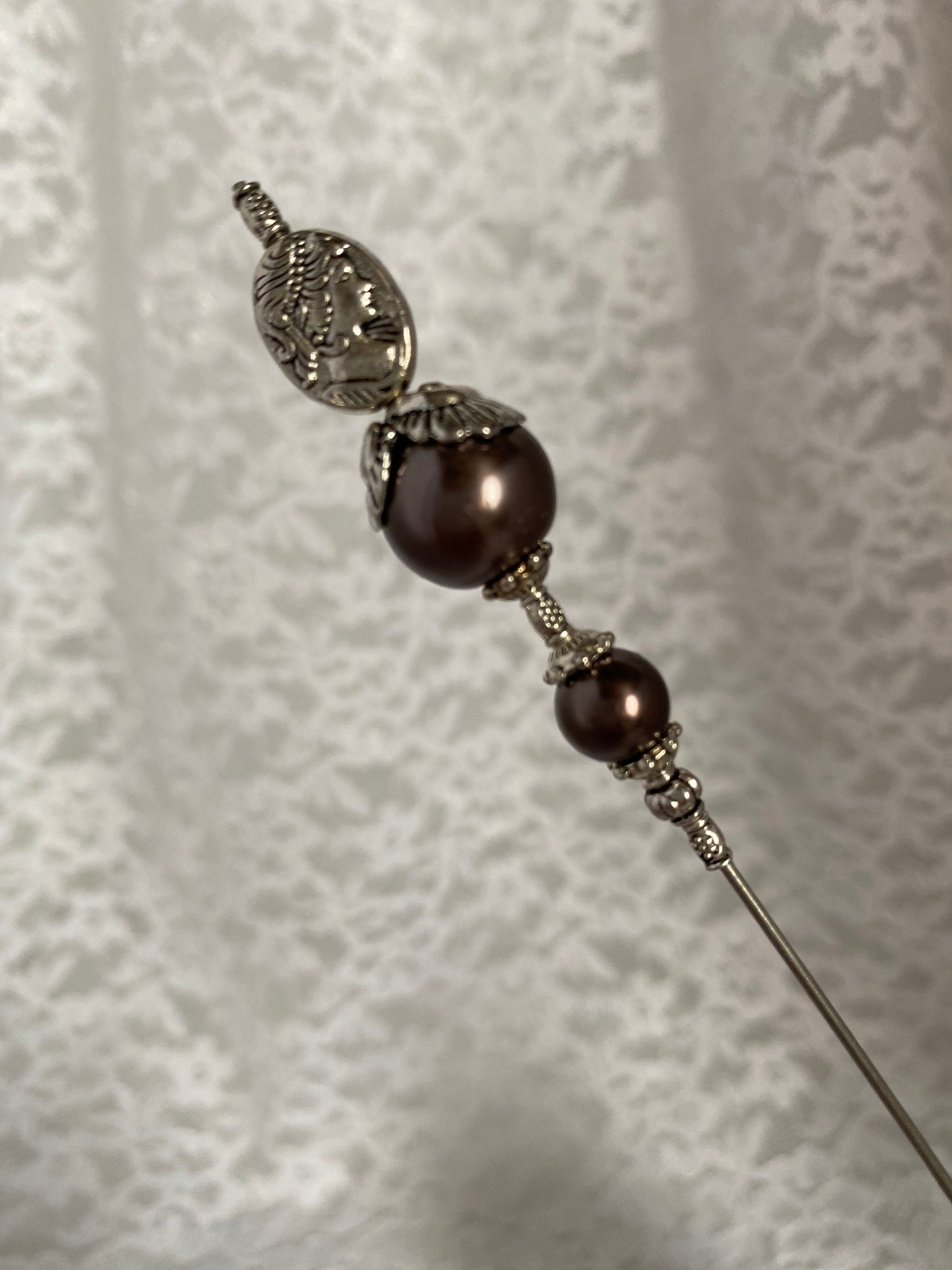 Cameo Victorian Hat Pin Brown Pearl 8 Long Sturdy Steel Etsy