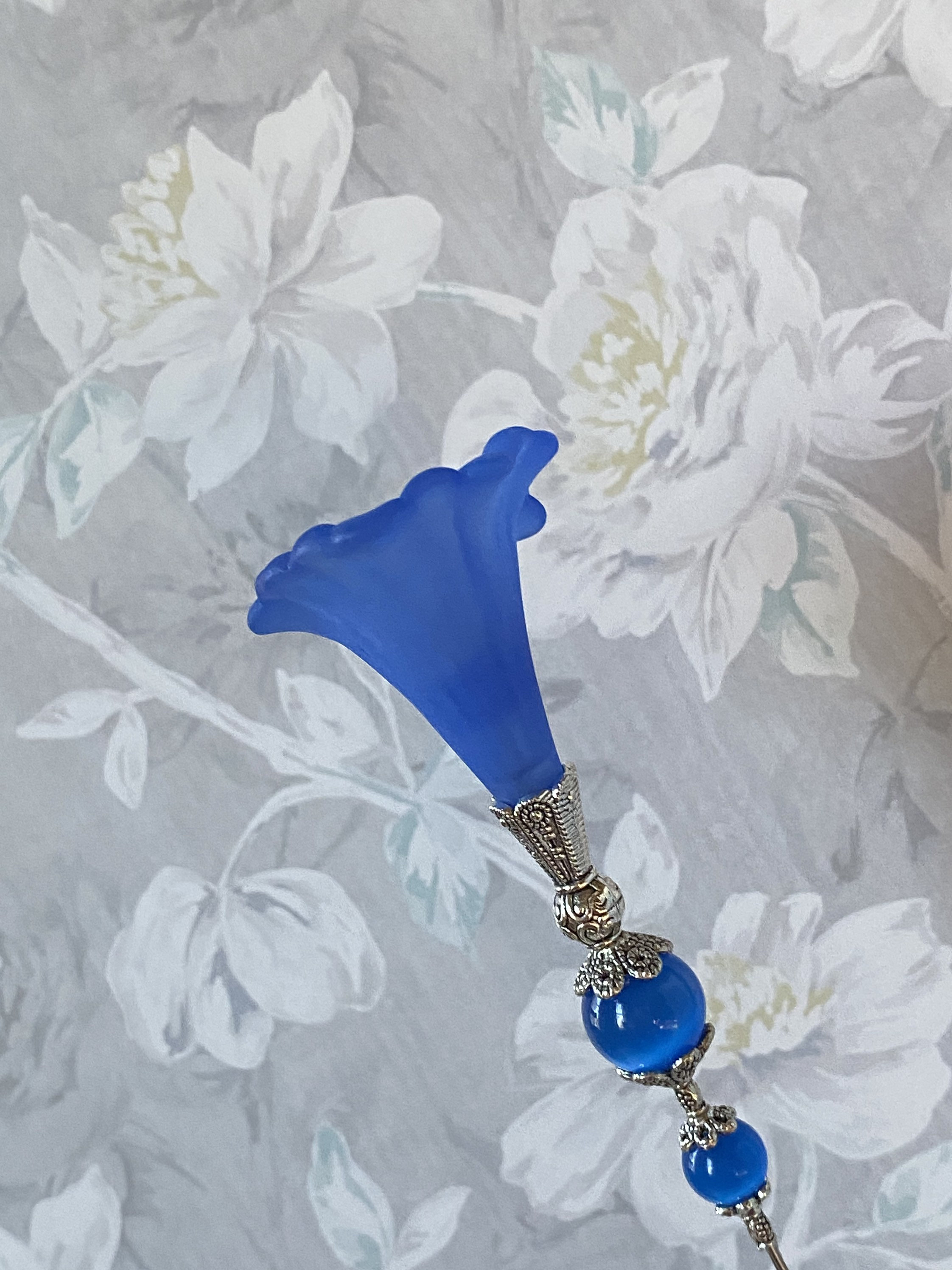 Long Hat Pin Large Lily Flower Hatpin Blue Cat Eye | Etsy