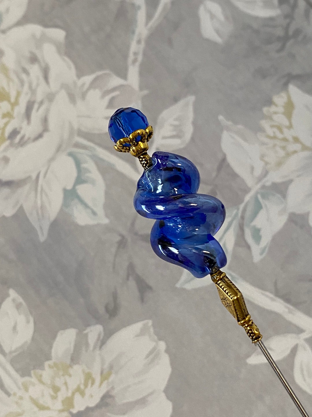 Gorgeous Long Hat Pin }{ Blue Murano Glass Spiral }{ Choose Your Length ...