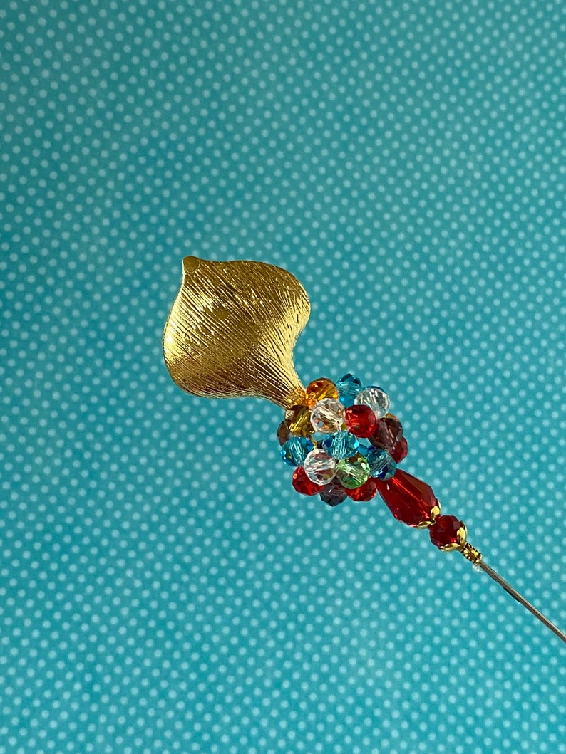 Sparkling Bold Crystal Glass Woven Beads Victorian Hat Pin }{ 10.5 or ...