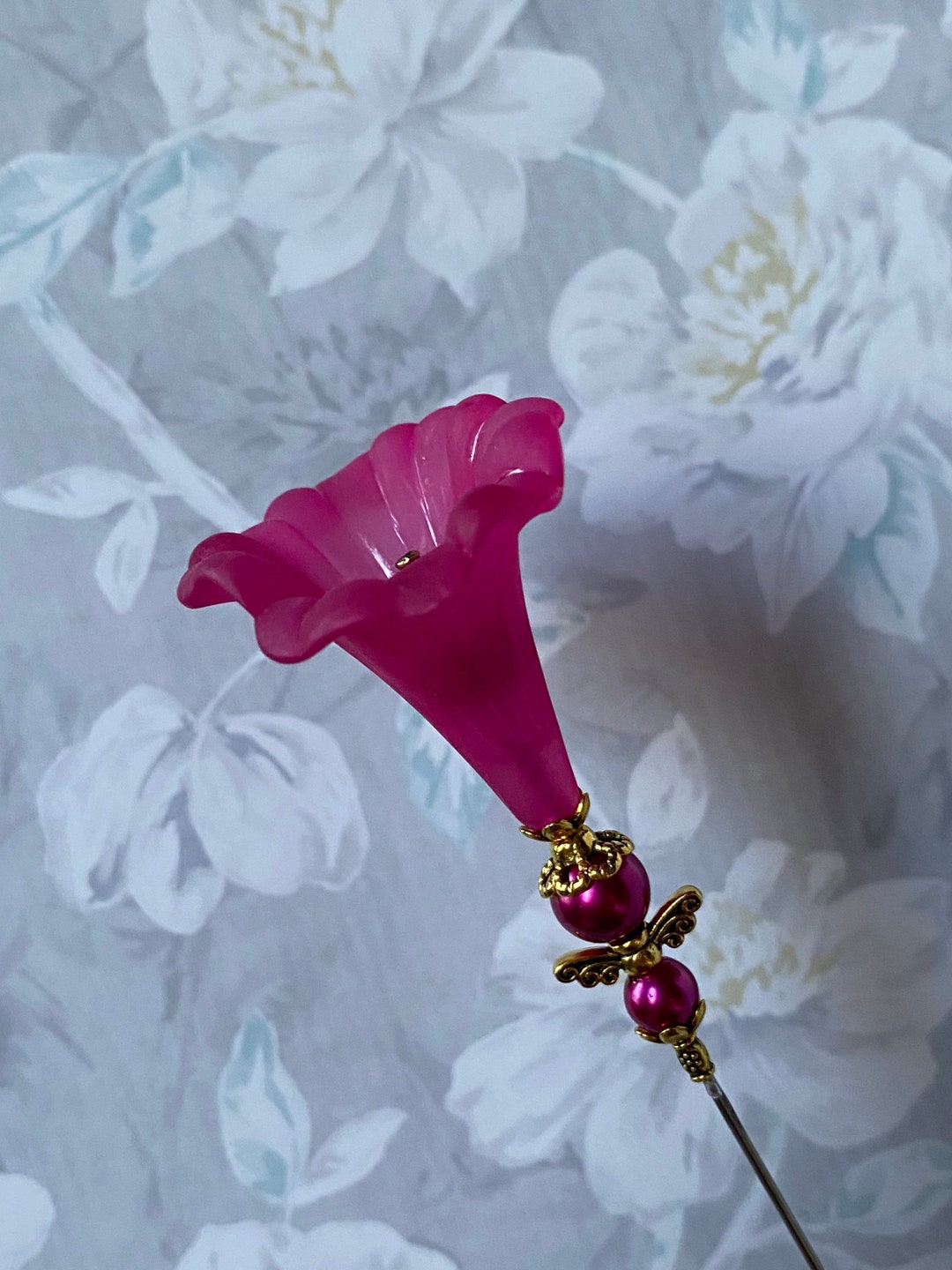 Victorian Pearl Hatpin }{ Lily Flower }{ Fuchsia Hot Pink }{ 8” Long ...