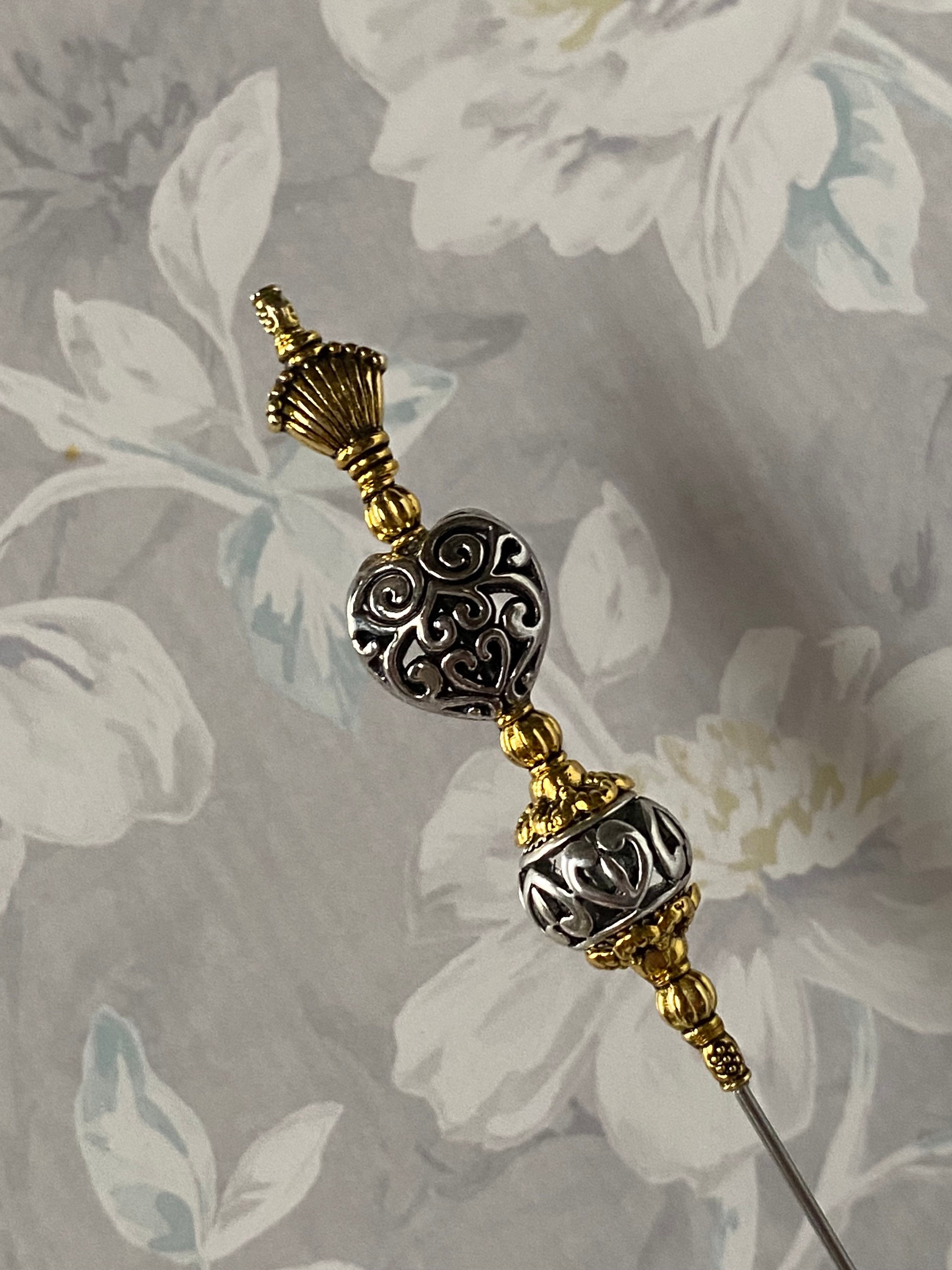 Elegant Heart Victorian Hat Pin }{ Gold & Silver }{ Choose Your Length ...