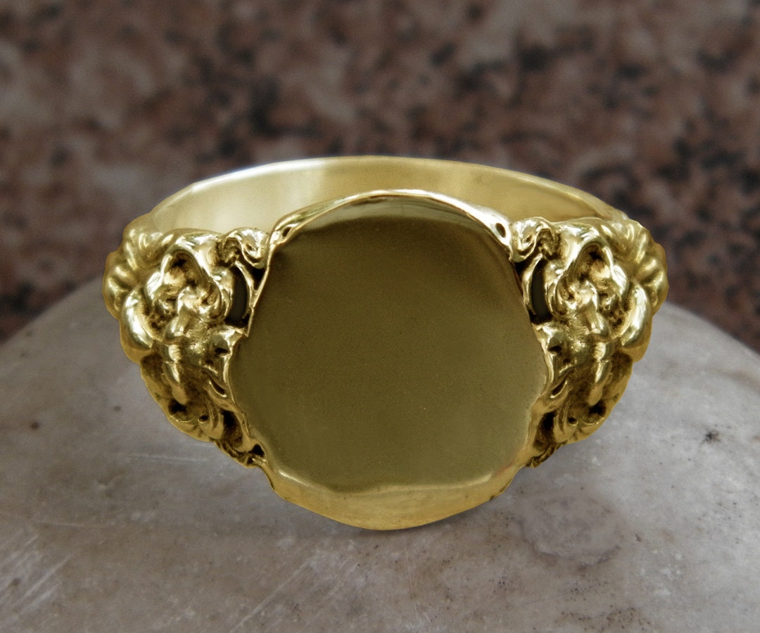 Solid 14K Gold Victorian NOUVEAU Style Signet Ring Initials Engraving ...