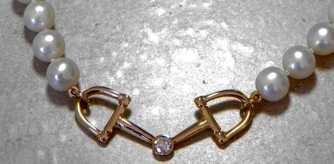 GORGEOUS Equestrian 14K Gold Horse Snaffle Bit Necklace 0.30ctw VS1 GIA ...