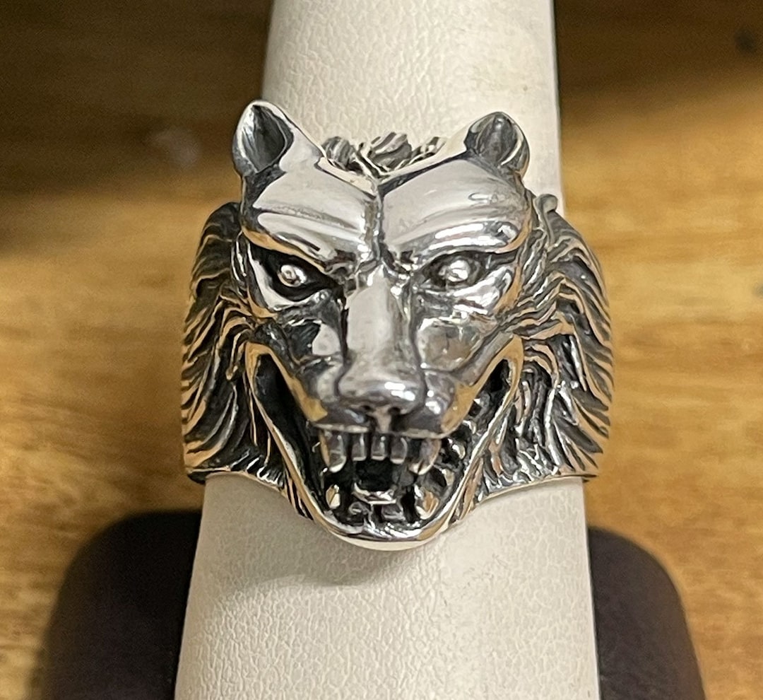 Impressive Large Sterling Silver Angry Wolf Head Ring Size 11 - Etsy