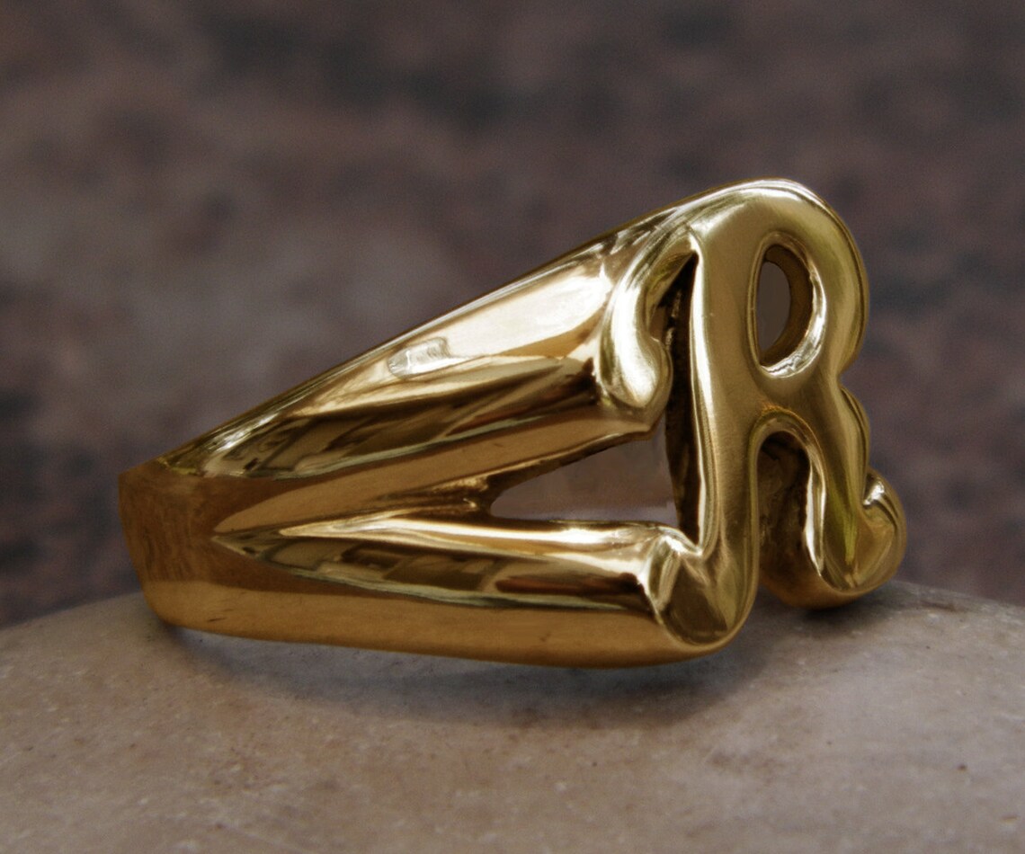 Classy Solid 14K Gold R Letter Name Initial Signet Ring Mens - Etsy