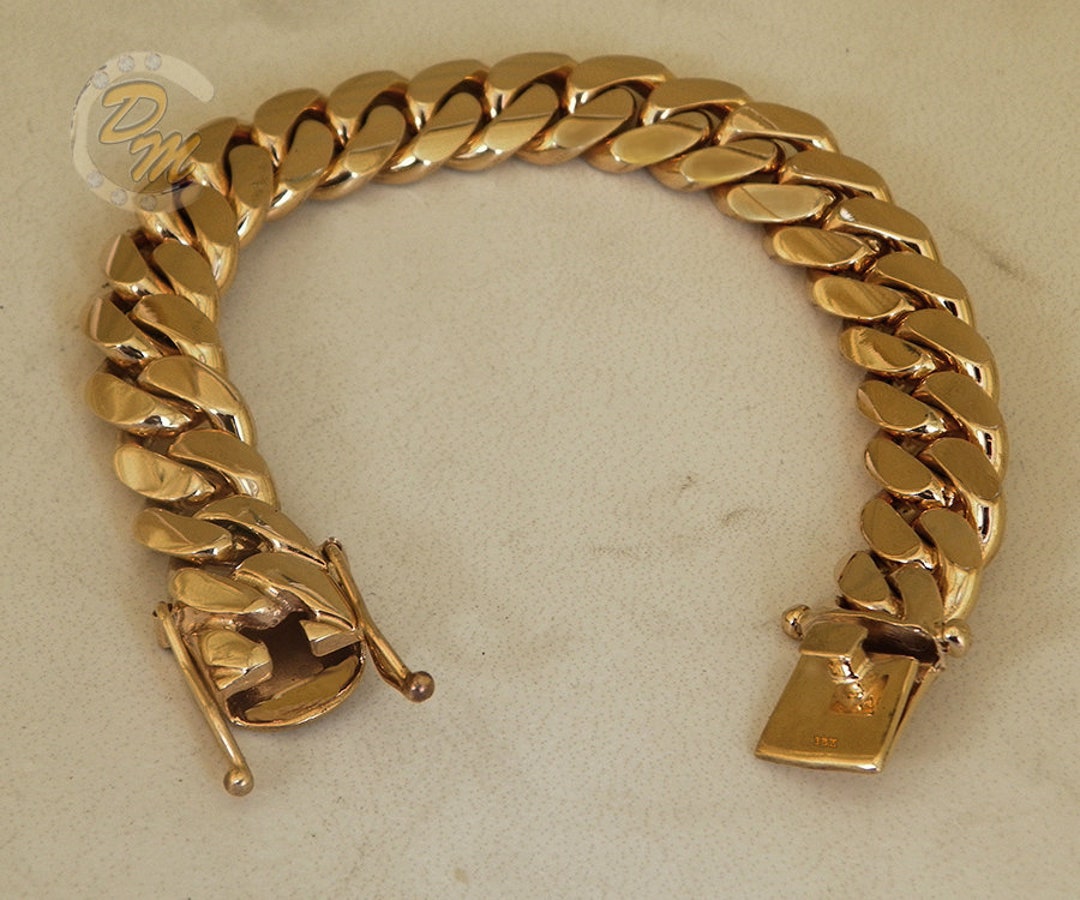 Solid 18K Gold Miami Men's Cuban Curb Link Bracelet 7.5" Heavy 106.5 ...