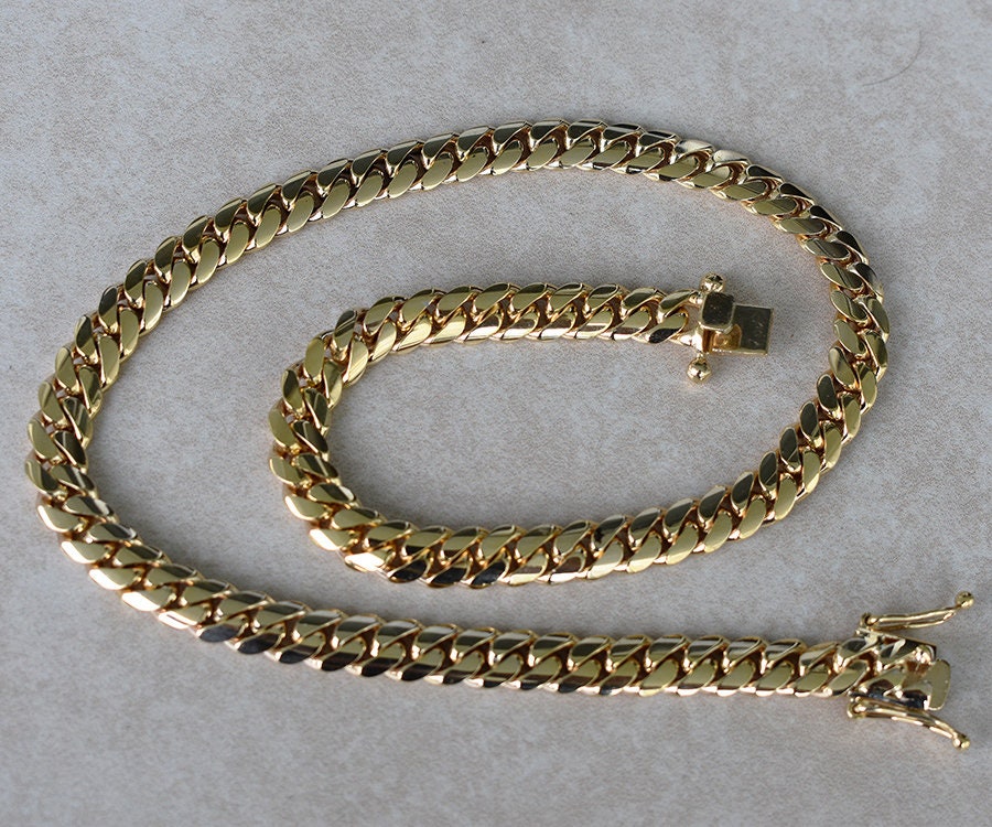 Solid 14K Gold Miami Men's Cuban Curb Link Chain Necklace - Etsy