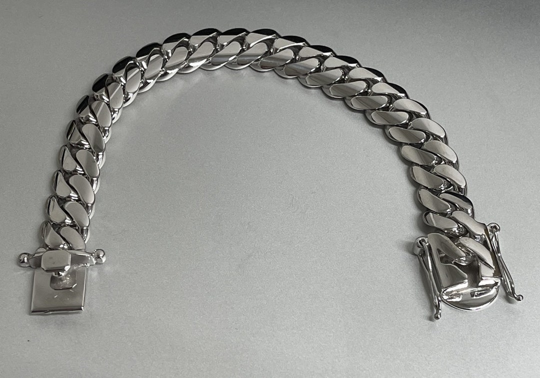 14K White Gold Miami Men's Cuban Curb Link Bracelet 8" Heavy 98.7 Grams ...