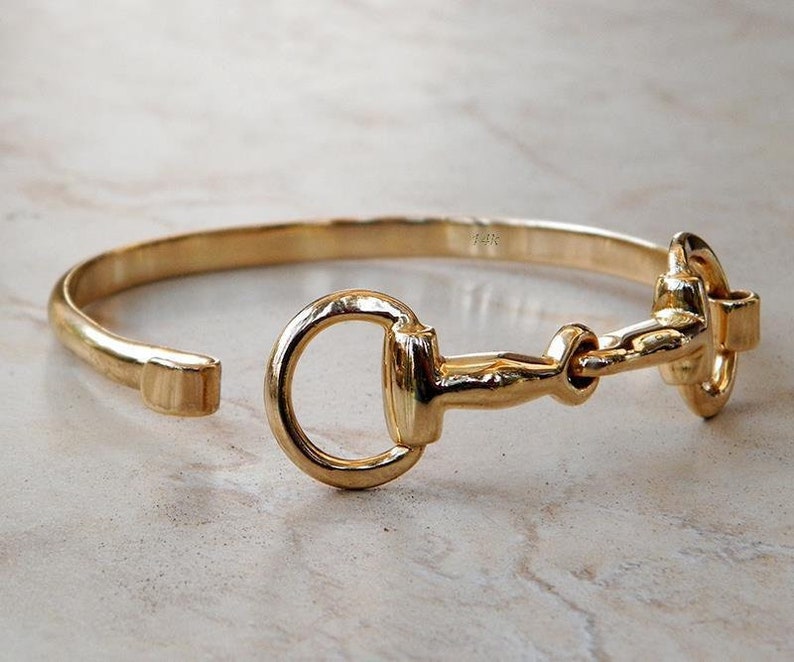 Classy Equestrian Solid 14K Gold Horse Snaffle Bit Bangle - Etsy