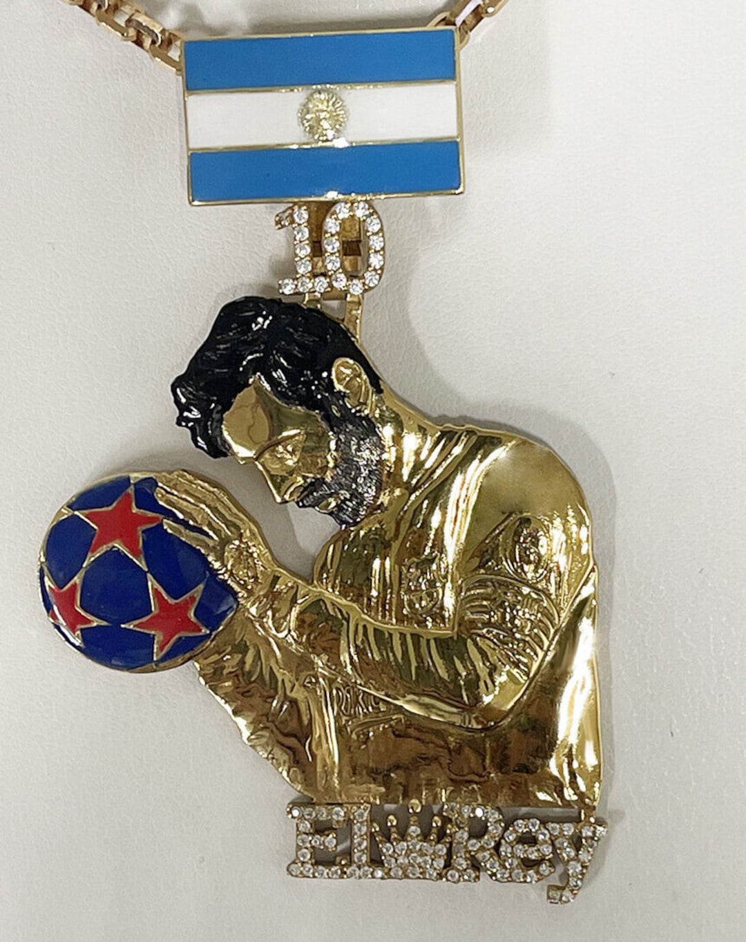 Solid 18K Gold Diamonds Lionel Messi Pendant Argentina Barcelona FC ...