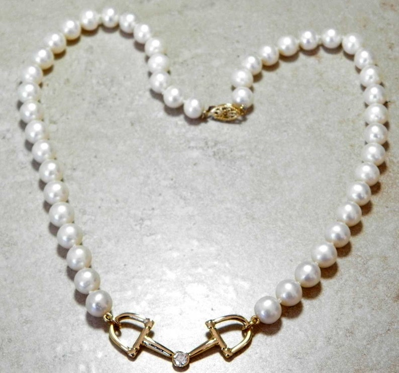 GORGEOUS Equestrian 14K Gold Horse Snaffle Bit Necklace 0.30ctw VS1 GIA ...