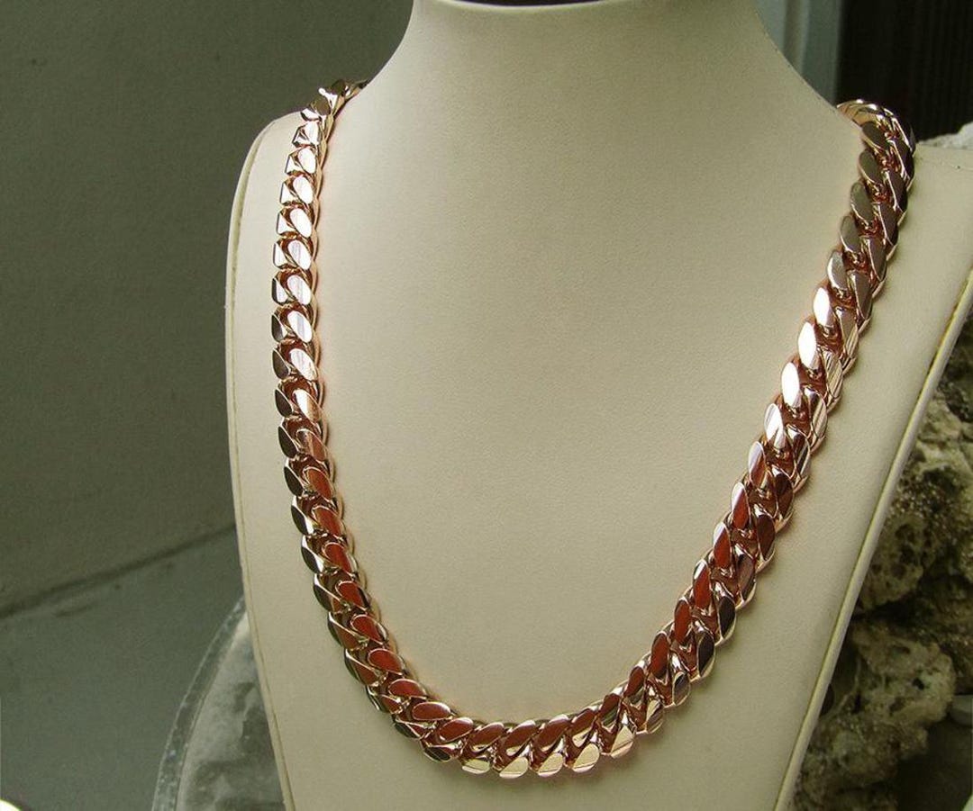Solid 14K Rose Gold Men's Cuban Curb Link Chain Necklace 24" Heavy 280 ...