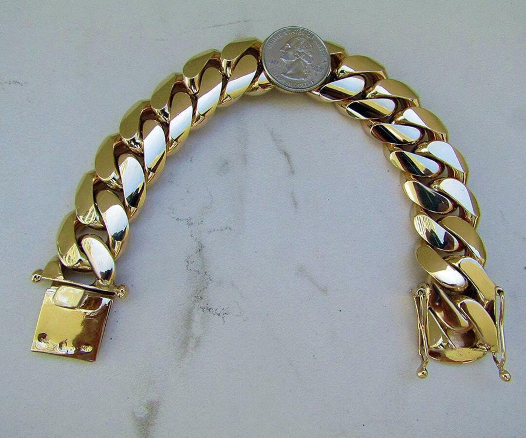HUGE Solid 14K Gold Mens Miami Cuban Curb Link Bracelet 9" Heavy 343 ...
