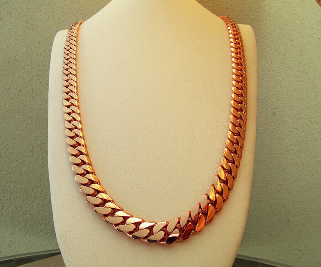Solid 14K Rose Gold Men's Cuban Curb Link Chain Necklace 24