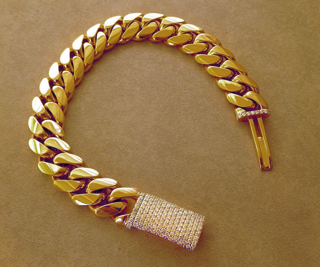 14K Gold Men Cuban Curb Link Bracelet 8" 111.8gr 12mm Sleek Lock VS ...