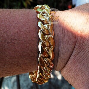 Solid 18K Gold Miami Men's Cuban Curb Link Bracelet 9.5" Heavy 134.9 ...