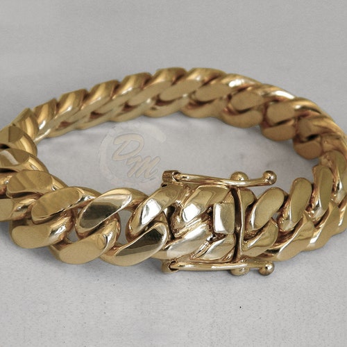 Solid 18K Gold Miami Men's Cuban Curb Link Bracelet - Etsy