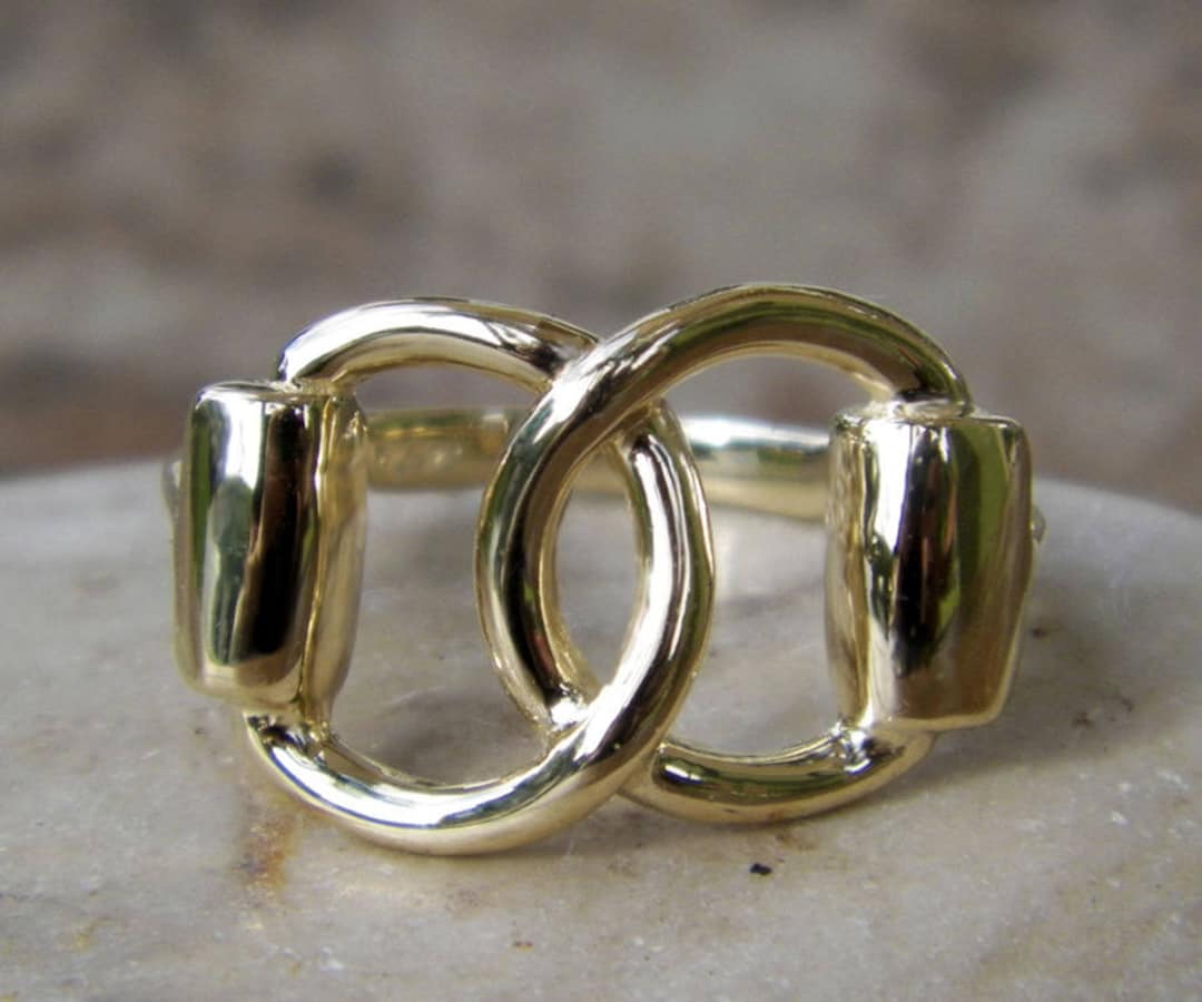 Beautiful Solid 14K Gold Equestrian Horse Large Snaffle Bit Ring Hunter ...