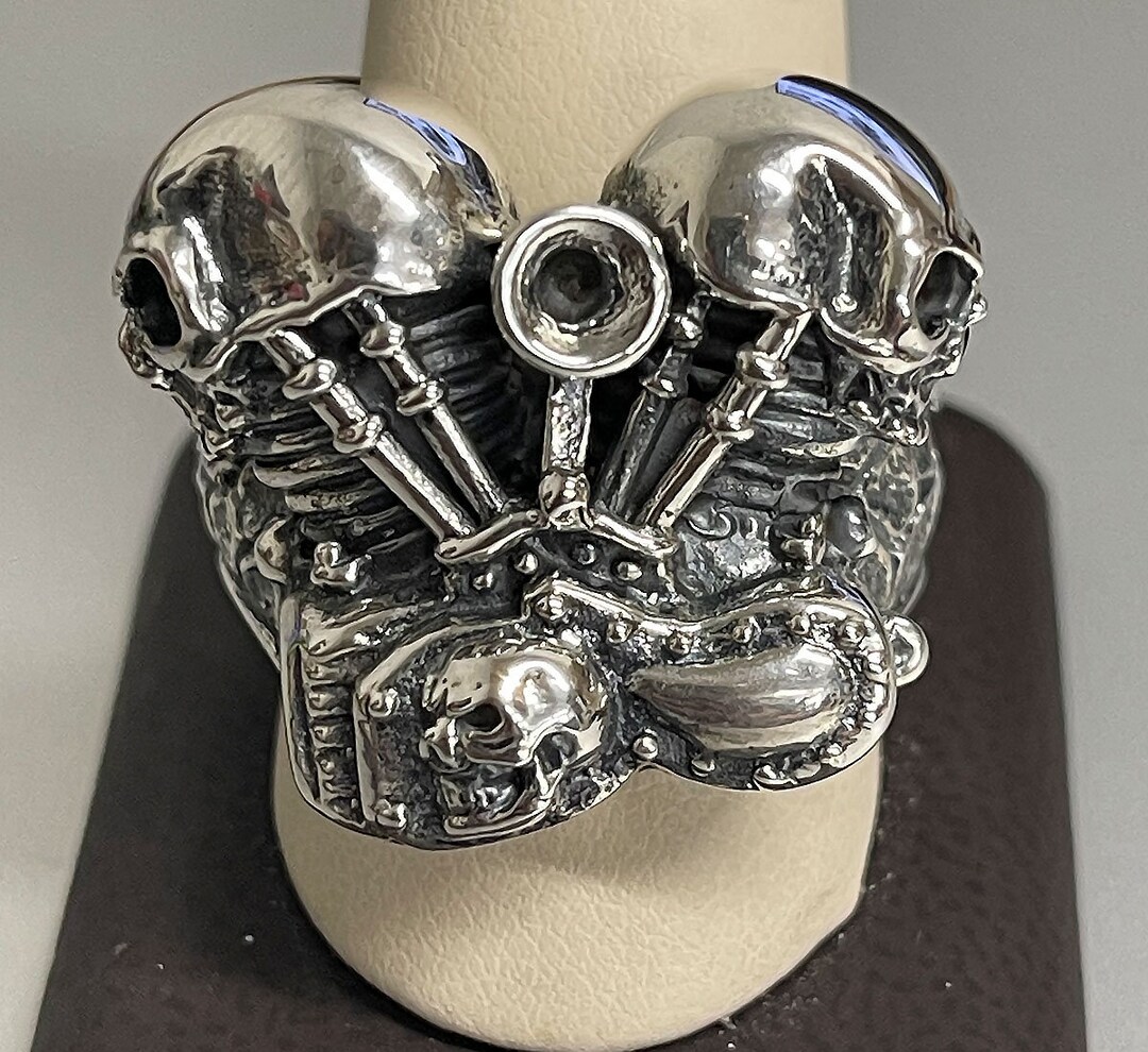 Sterling Silver Motorcycle Engine Skull Biker Ring - Etsy