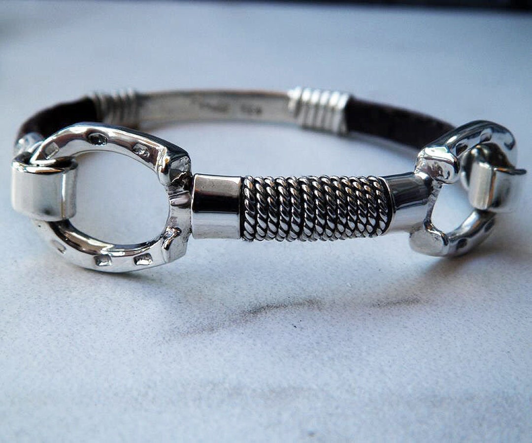 Classy Equine Horse Sterling Silver Horseshoe Bangle Bracelet Brown ...