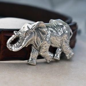 Large Sterling Silver 3D Trunk up Walking Elephant Belt Buckle Great ...