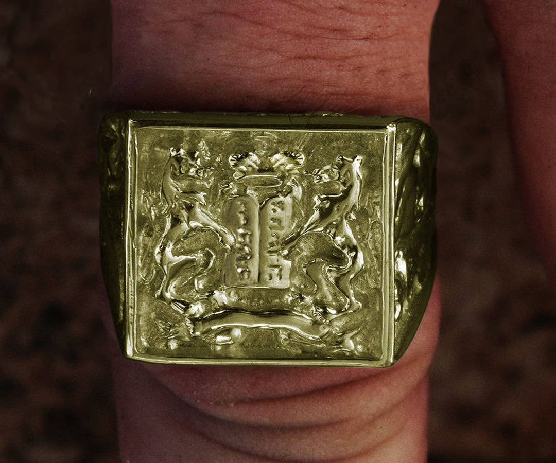 Beautiful 14K Gold Ten Commandments Lions Judaica Men's Ring King David ...
