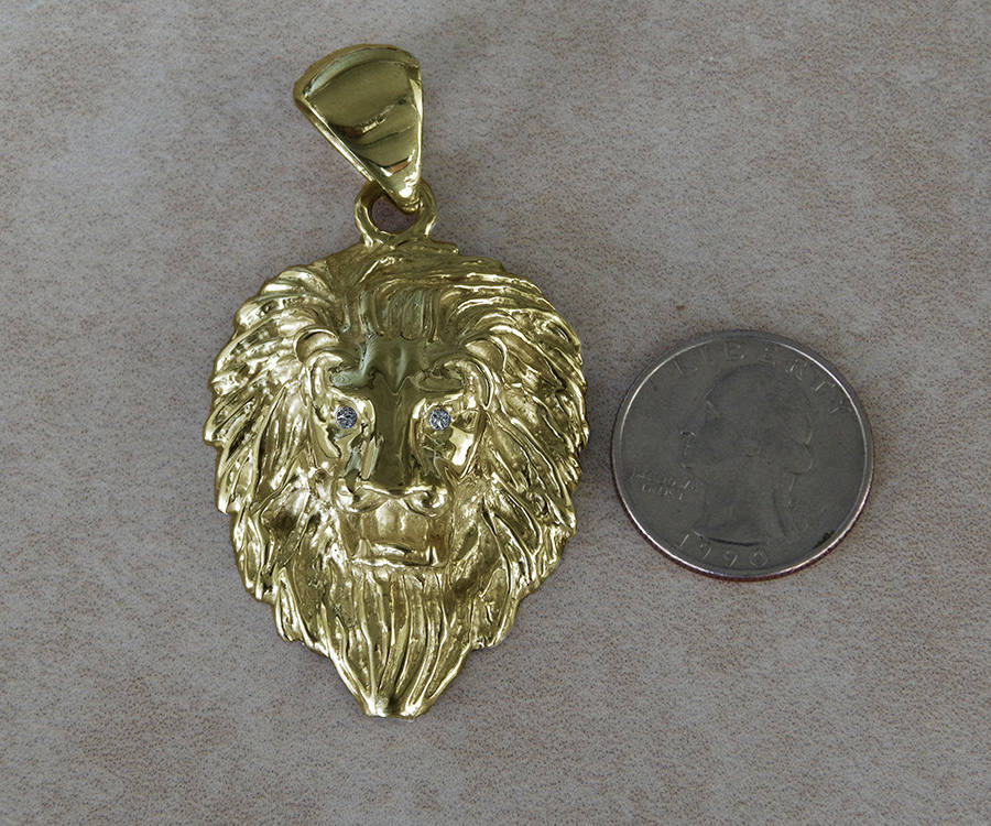 Impressive Large Solid 14K Gold Lion King 3D Pendant Necklace With VS ...