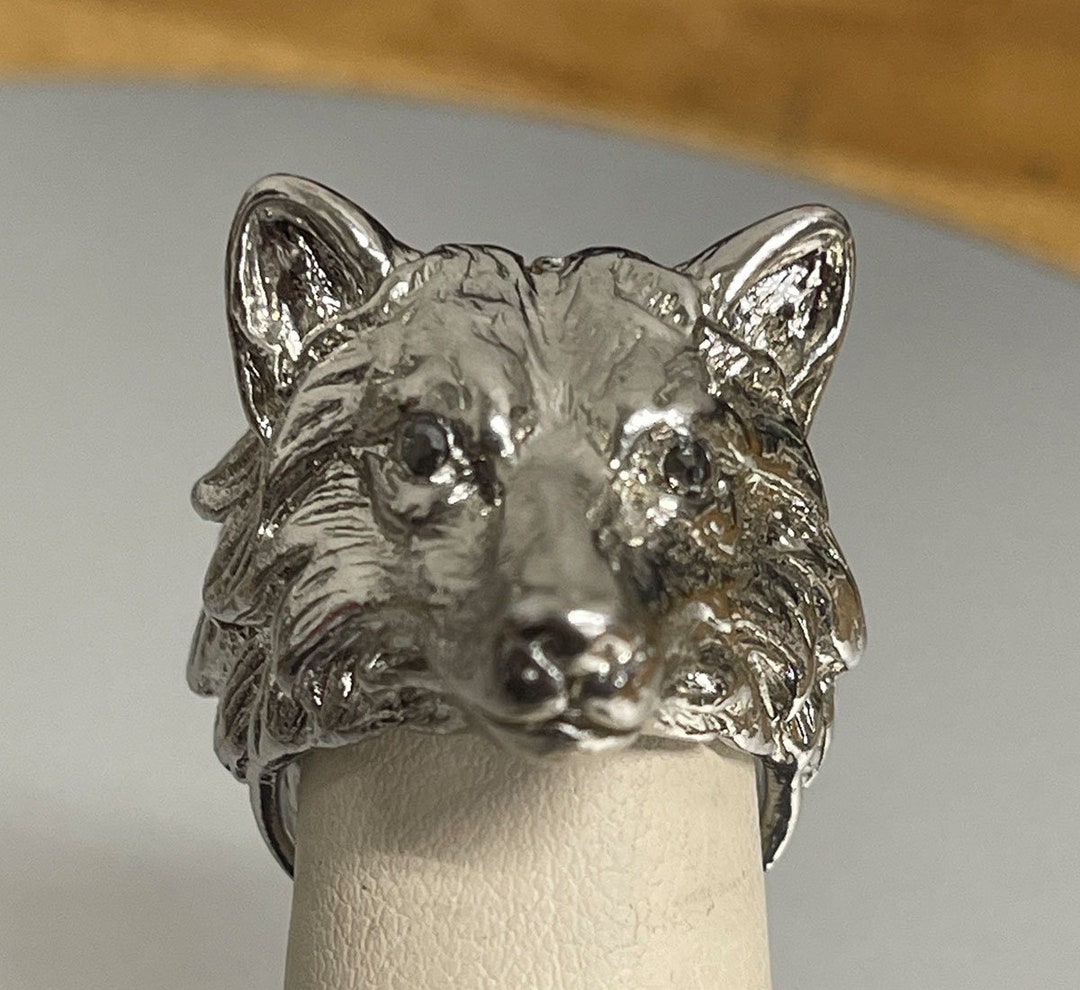 Sterling Silver Wolf Head Ring With Black Eyes Size 8 - Etsy