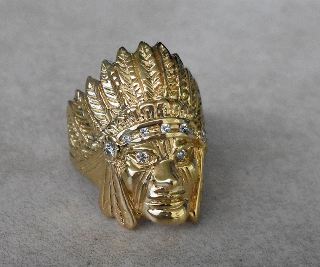 Cavalli Del Mar Large Heavy Solid 14K Gold VS1 Diamonds Indian Chief ...