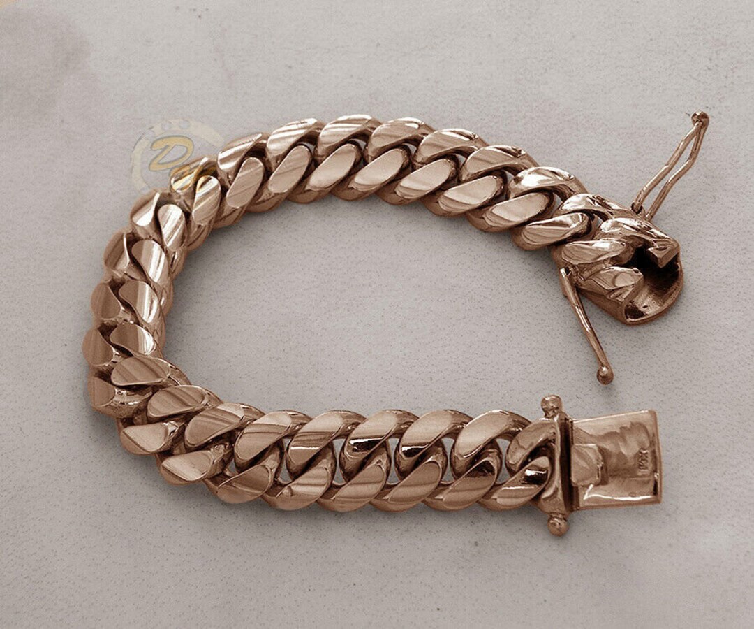 Solid 14K Rose Gold Miami Men's Cuban Curb Link Bracelet Heavy 113.6gr ...