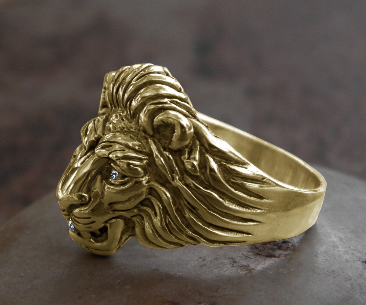 Solid 14K Gold Lion Ring VS1 Quality Diamonds All Sizes 11.6 Mens Women ...