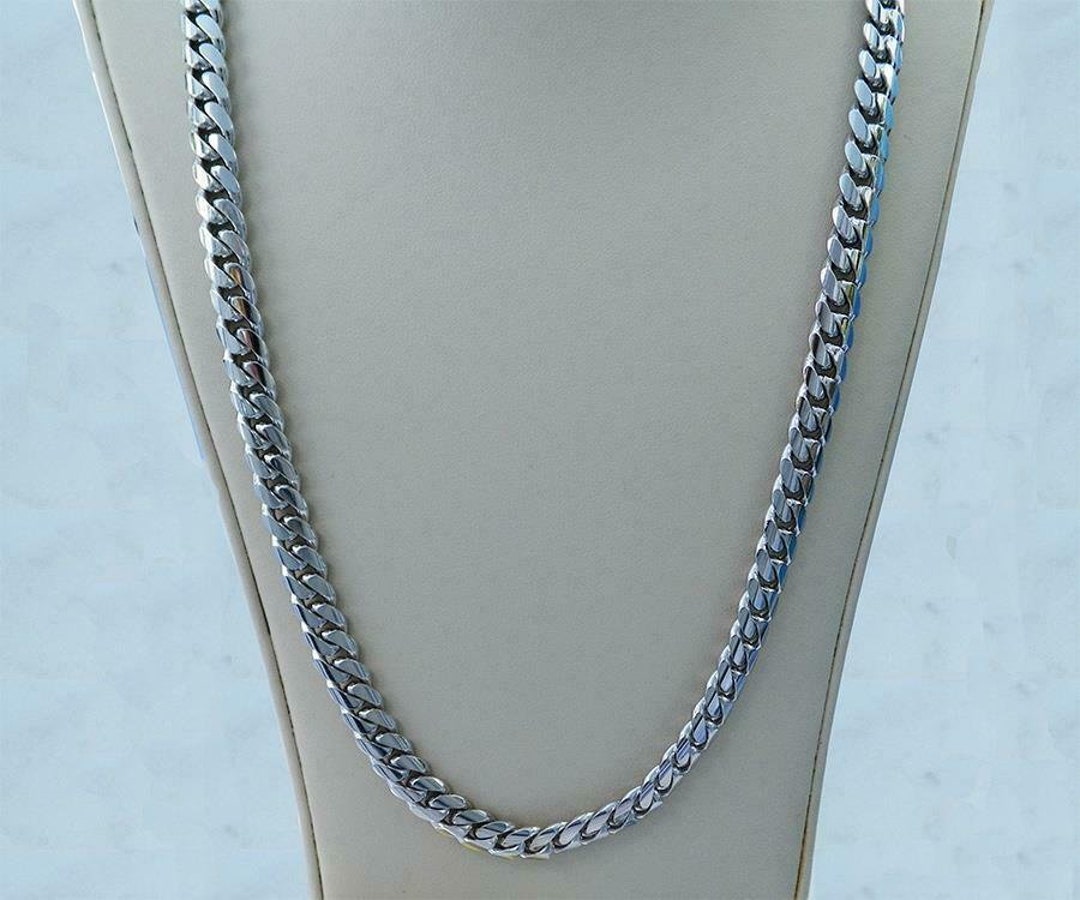 14K White Gold Miami Men's Cuban Curb Link Chain Necklace 99.8 Grams 24 ...