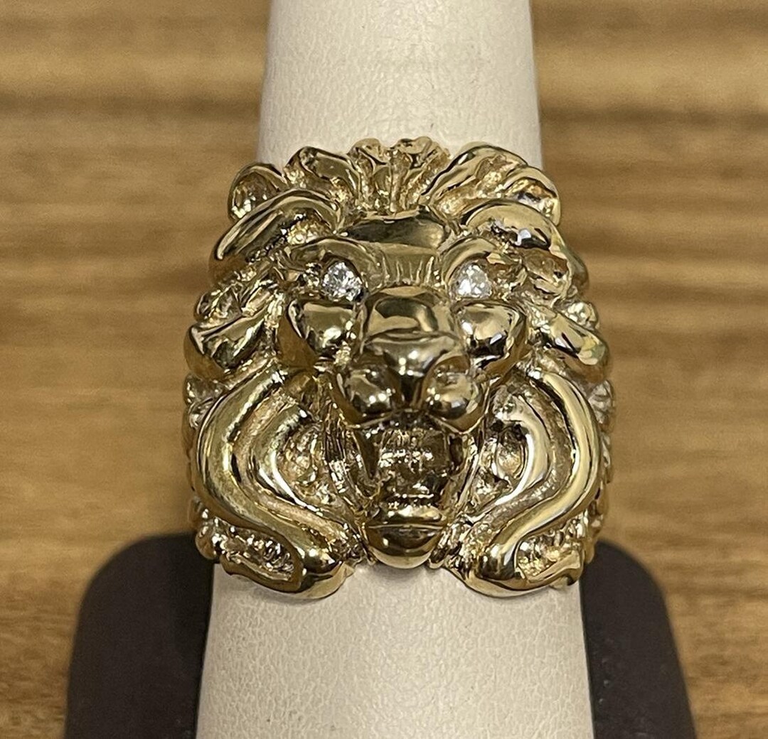 Solid 14K Gold Large Lion Ring With VS Diamonds 29 Grams Size 8.5 - Etsy