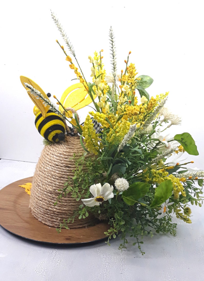 Beehive Floral Beehive Flower Centerpiece Jute Beehive Bee - Etsy