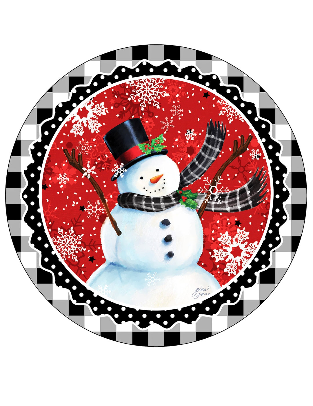 Christmas Metal Sign, Snowman Sign, Black Check and Dots Sign, Winter ...