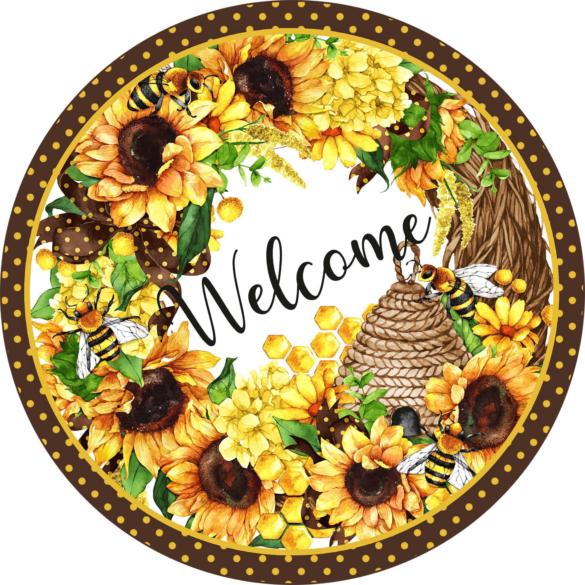 Sunflower and Bees Metal Sign, Welcome Sign, Summer Wall Hanger, Summer ...