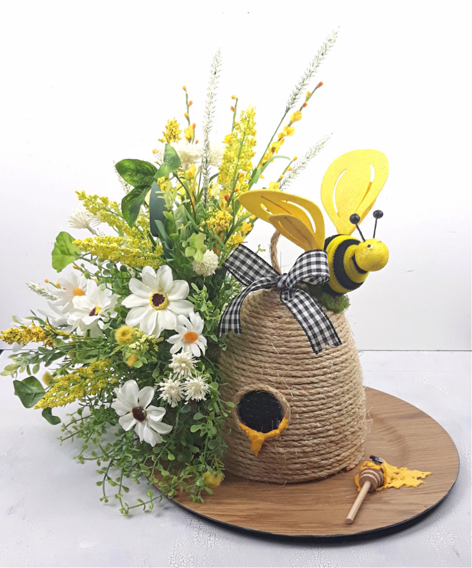 Beehive Floral Beehive Flower Centerpiece Jute Beehive Bee - Etsy
