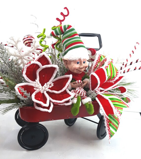 Whimsical Elf Centerpiece Elf Wagon Winter Decor Elf | Etsy