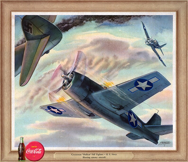 Coca Cola Ad Prints of WWII Aircraft in Combat, William John Heaslip ...