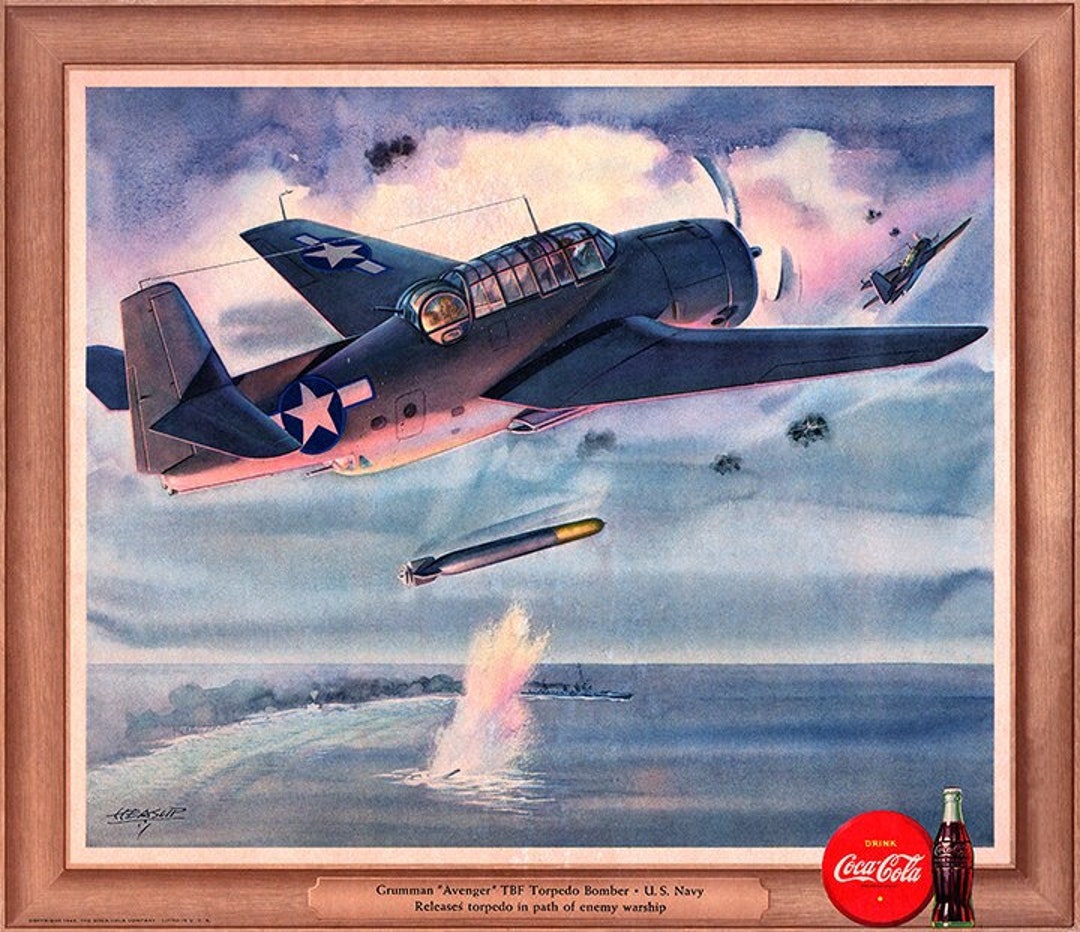 WWII Dogfight Scenes, Restored Heaslip Illustrations, Reproductions of ...