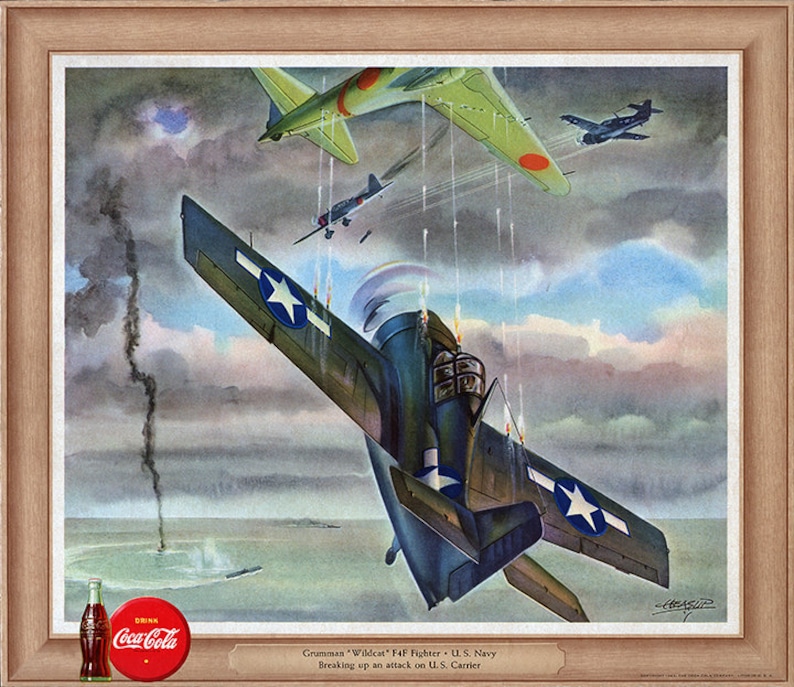 Coca Cola Ad Prints of WWII Aircraft in Combat, William John Heaslip ...