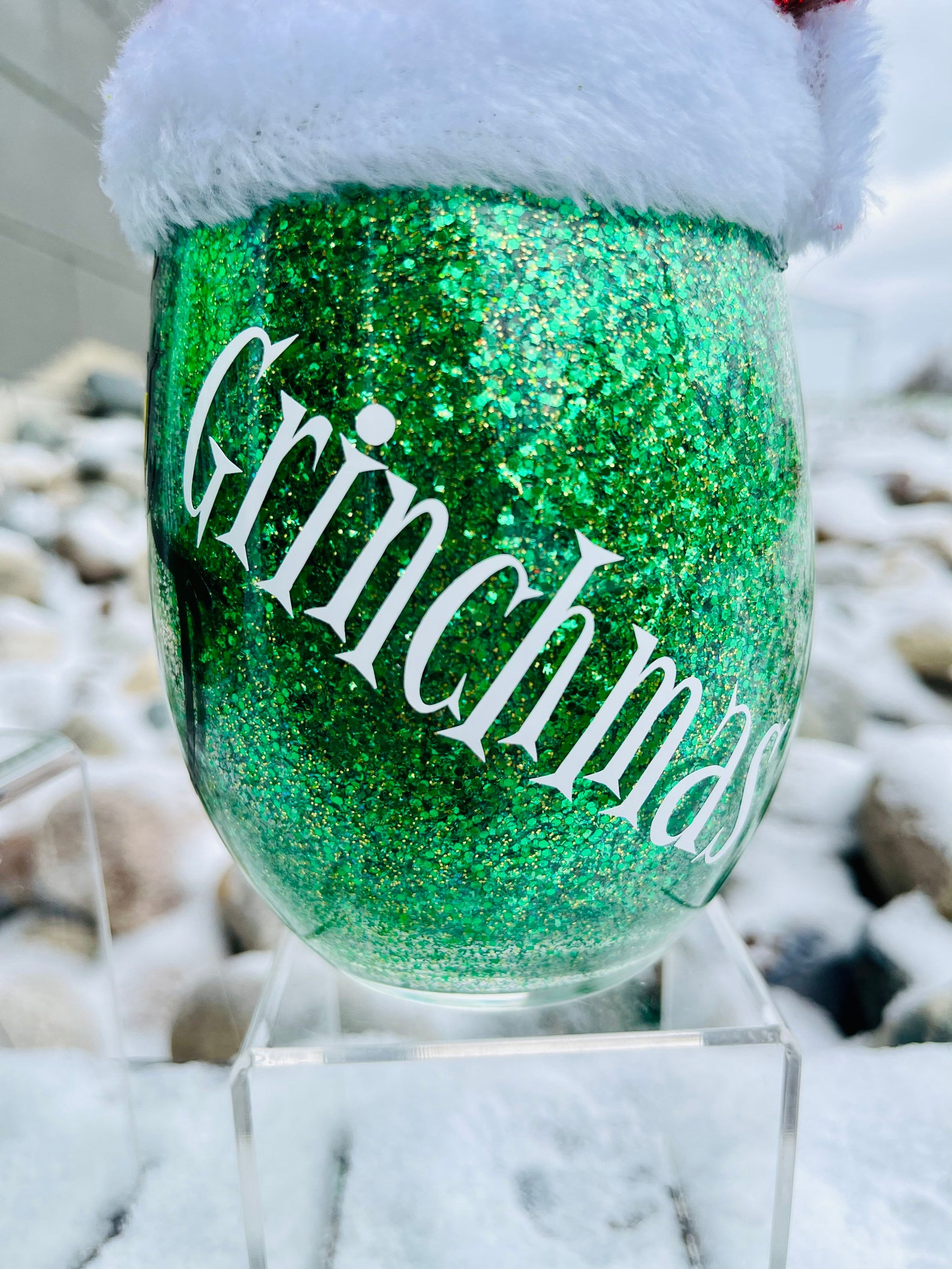 Merry Grinchmas/ Grinch Sparkle Glass Decor With Green Lights and a ...