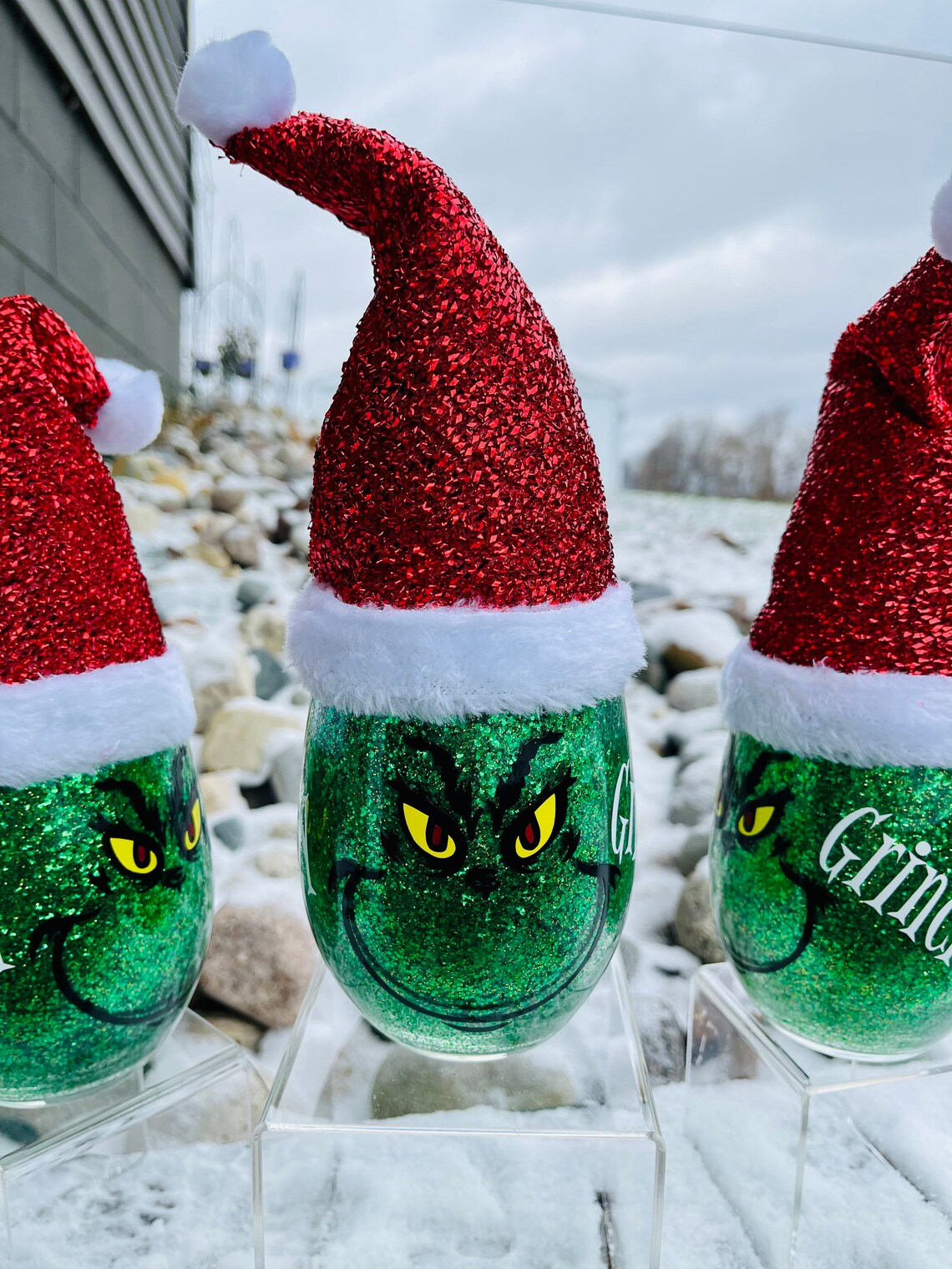 Merry Grinchmas/ Grinch Sparkle Glass Decor With Green Lights - Etsy