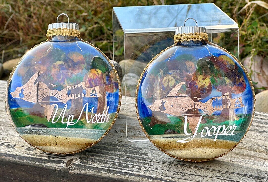 Beautiful Hand Painted Upper Peninsula, up North /yooper Glass Ornament ...