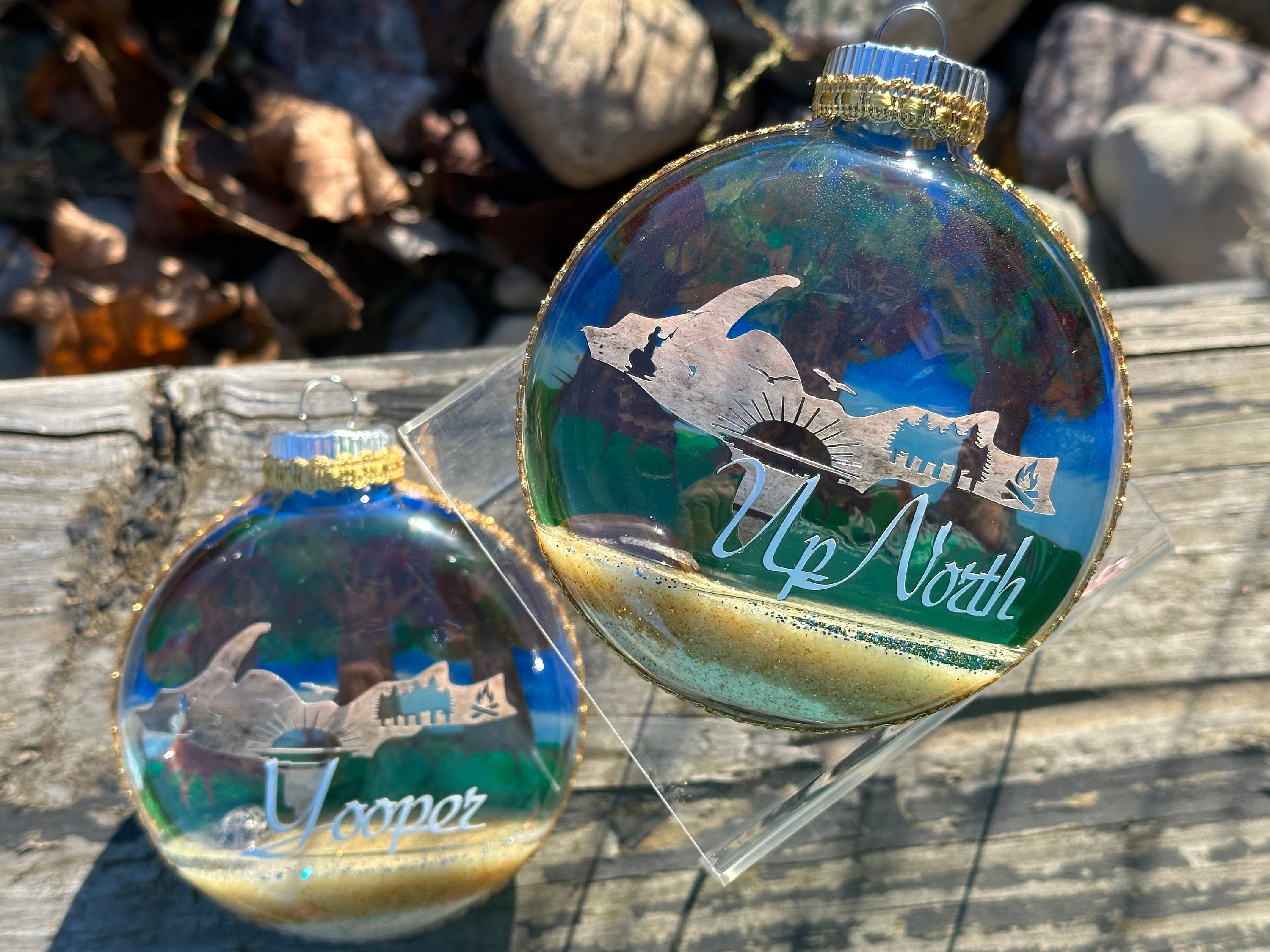 Beautiful Hand Painted Upper Peninsula, up North /yooper Glass Ornament ...