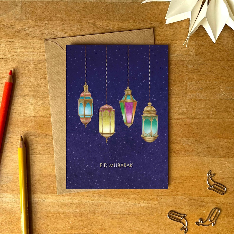 Eid Mubarak Lanterns Greetings Card: Islamic Holiday (blank Inside) - Etsy